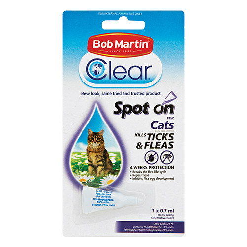 Buy Bob Martin Clear Ticks & Fleas Spot On For Cats 1x1.07ml - Online