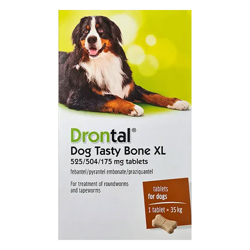 Buy Drontal Wormers Chewables For Dogs Up To 35kg (Red) - 77lbs - Online